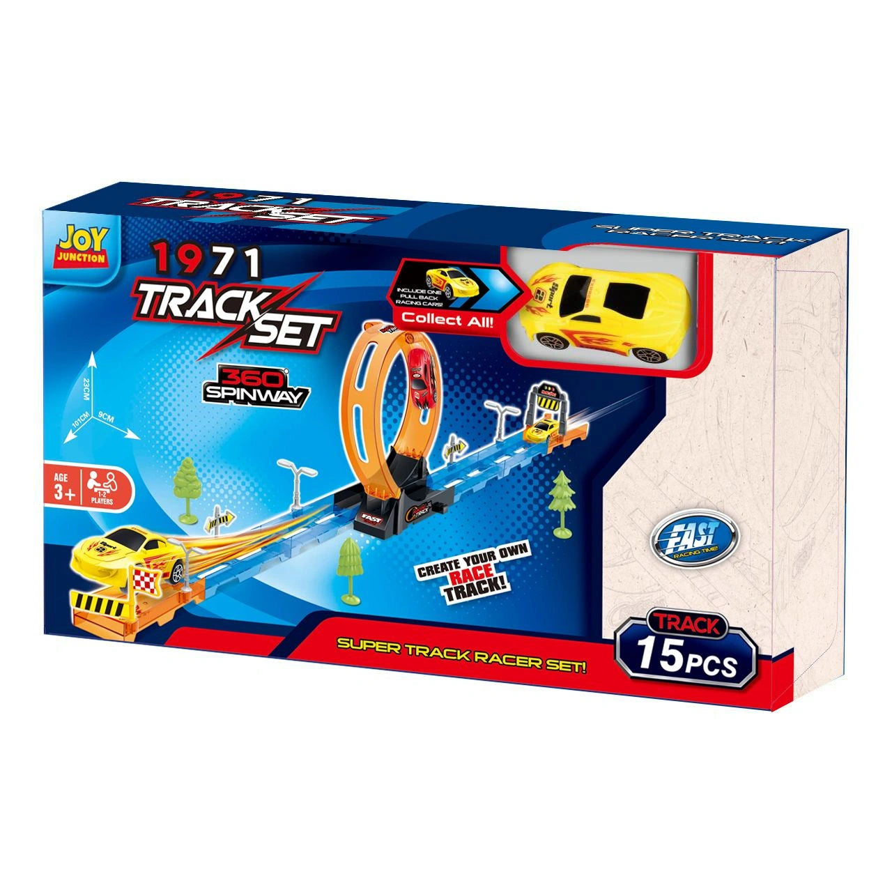 Track Set 15PC Racing Car Toy with Loops & Ramps for Kids